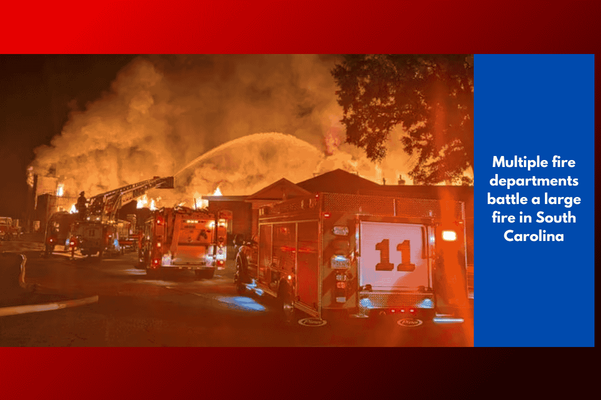 Multiple fire departments battle a large fire in South Carolina
